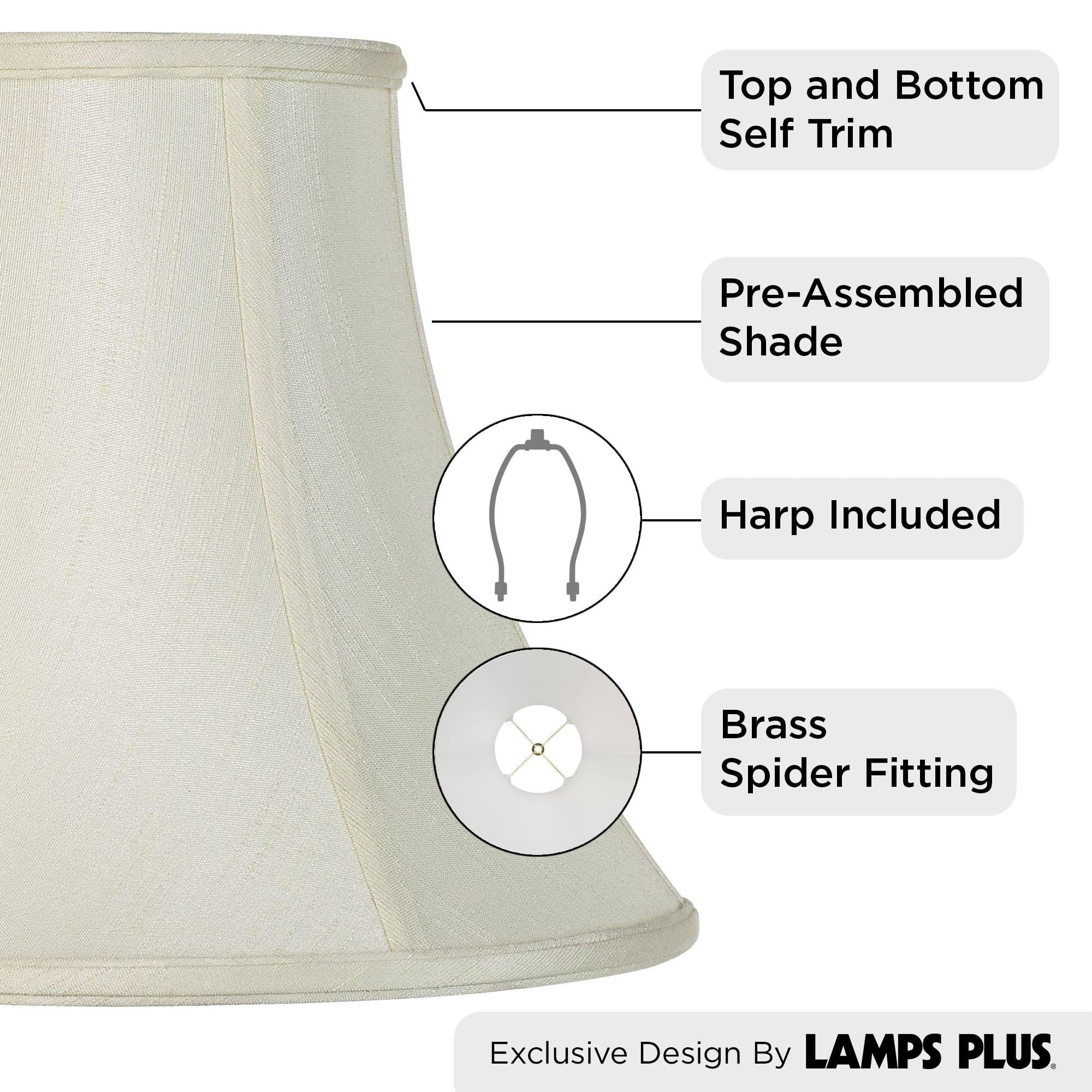 Creme Medium Bell Lamp Shade 7" Top x 14" Bottom x 11" Slant x 10.5" High (Spider) Replacement with Harp and Finial - Springcrest
