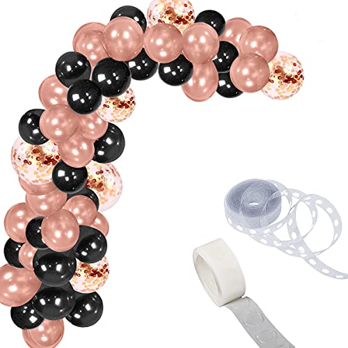 Black Rose Gold Balloons Garland Arch Kit, 112Pcs Rose Gold Black Confetti Latex Balloon Party Decorations for Birthday Bridal Wedding Shower Graduation Retirement Decor