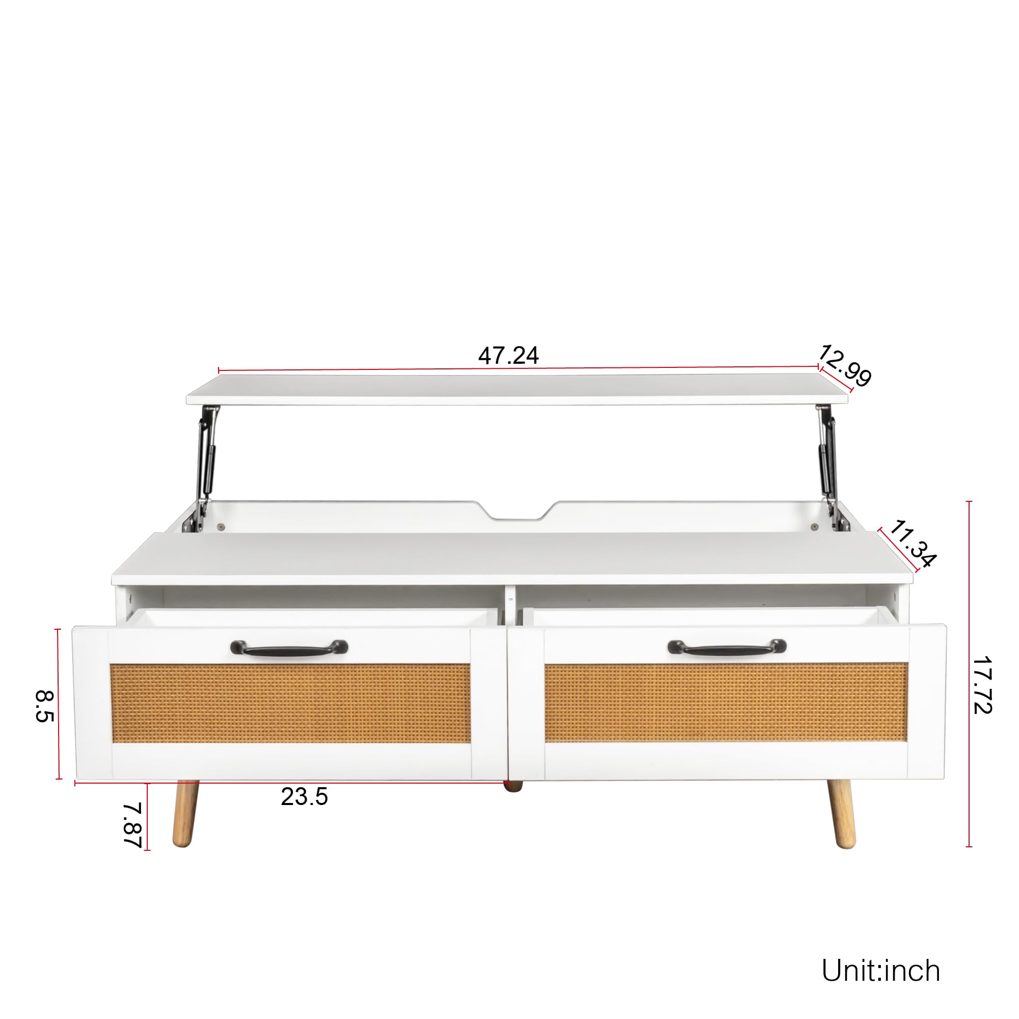 Lift Top Coffee Table, Modern Coffee Table with 2 Storage Drawers,Center Table with Lift Tabletop for Living Room, Office