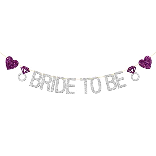 Bride to Be Banner with Diamond Ring, Silver Glitter Engagement Party, Wedding Party Supplies Decoration Silver
