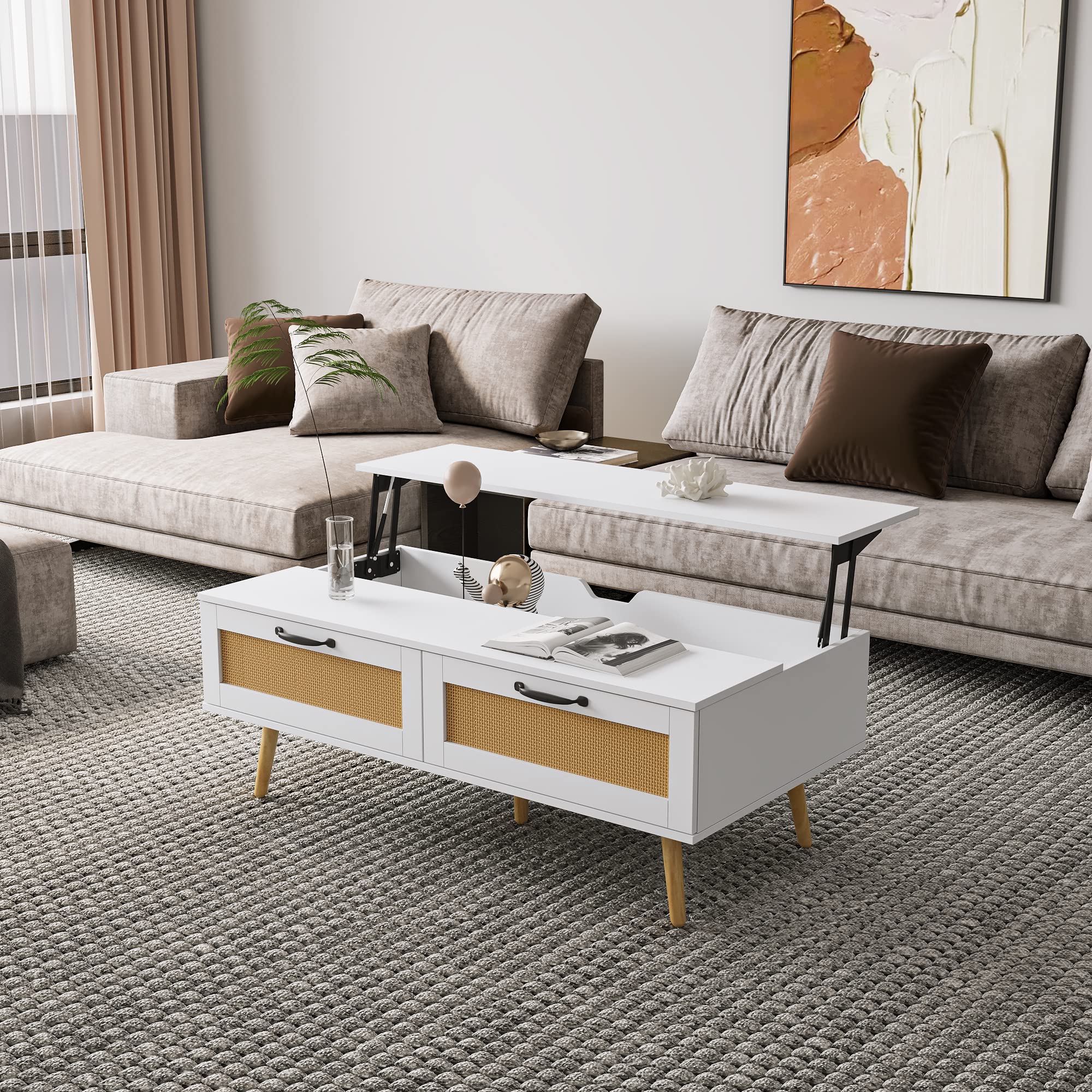 Lift Top Coffee Table, Modern Coffee Table with 2 Storage Drawers,Center Table with Lift Tabletop for Living Room, Office