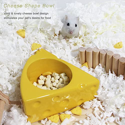 Zhilishu Hamster Food Bowl, 2 Packs Guinea Pig Food & Water Bowls Ceramic Cheese Shape Feeding Drinking Bowl Food Dish Prevent Moving for Small Animals Rabbit Bunny Gerbil Rat Mice (White)