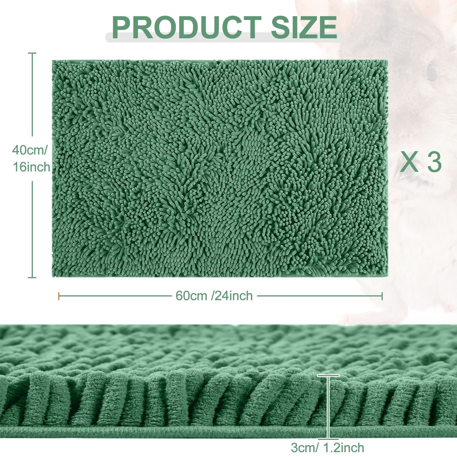 Chumia 3 Packs Guinea Pig Cage Liners Bedding Winter Warm Critter Nation Cage Liner for Rabbit Small Animals Cage Absorbent Pee Pad Supplies Bed Mat (Green,16 x 24 Inch)
