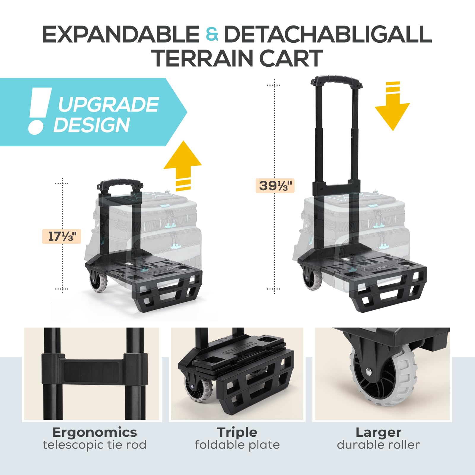 TOURIT Collapsible 48-Can Leak-Proof Insulated Rolling Cooler with All-Terrain Cart, Upgraded Fixtures and New Wheels Suitable for Beach, Picnic, Shopping