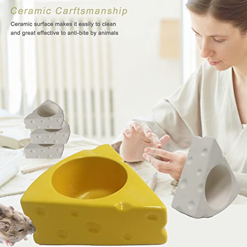 Zhilishu Hamster Food Bowl, 2 Packs Guinea Pig Food & Water Bowls Ceramic Cheese Shape Feeding Drinking Bowl Food Dish Prevent Moving for Small Animals Rabbit Bunny Gerbil Rat Mice (White)