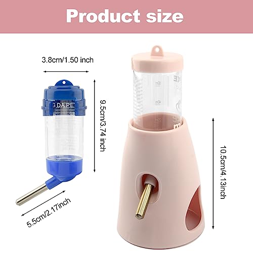 CALIDAKA 2 Pcs 80 ml Hamster Water Bottle Set, 1 Freestabding Waterer and 1Cage Hanging Waterer, No Drip Gerbil Water Feeder, for Hamster Gerbils Mice Degus Hedgehog Small-Sized Pet(Pink)