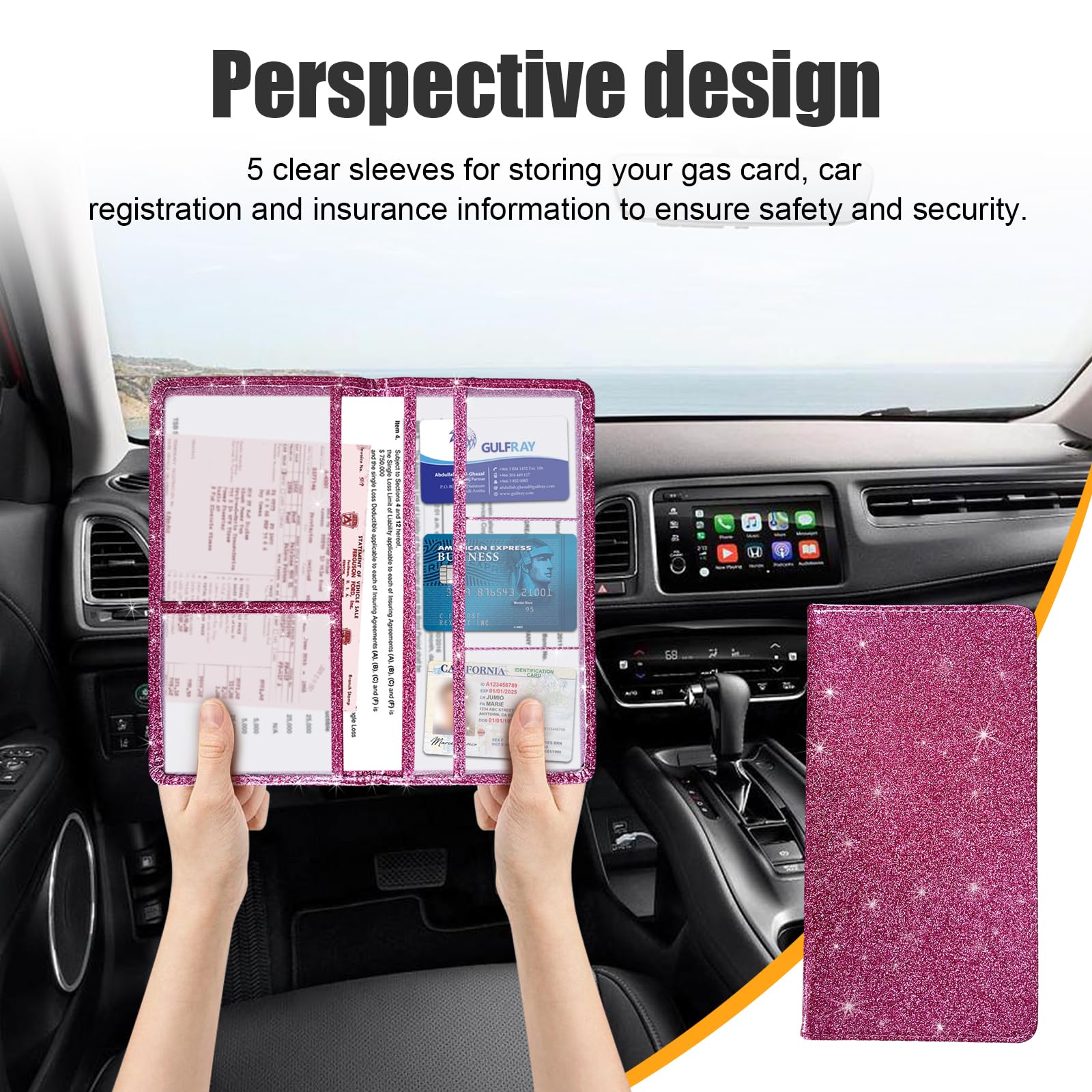 Kewucn Car Registration and Insurance Holder, Leather Auto Glove Box Organizer, Vehicle Compartment Accessories Case for Cards, Driver License & Essential Documents