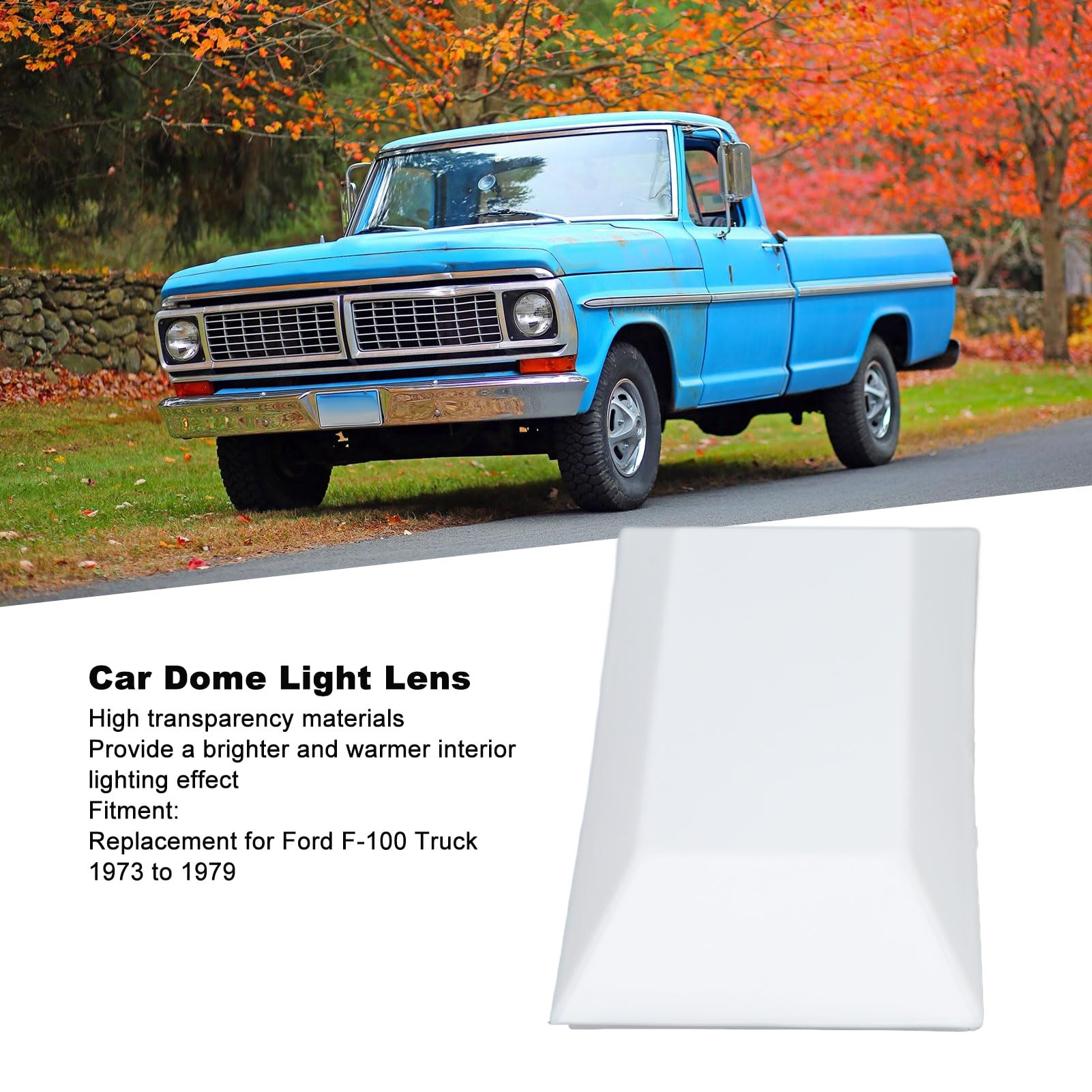 Car Dome Light Lens, Car Dome Light Lens Sqaure Interior Overhead Dome Lamp Lens Cover Replacement for F鈥?00 Truck 1973 to 1979