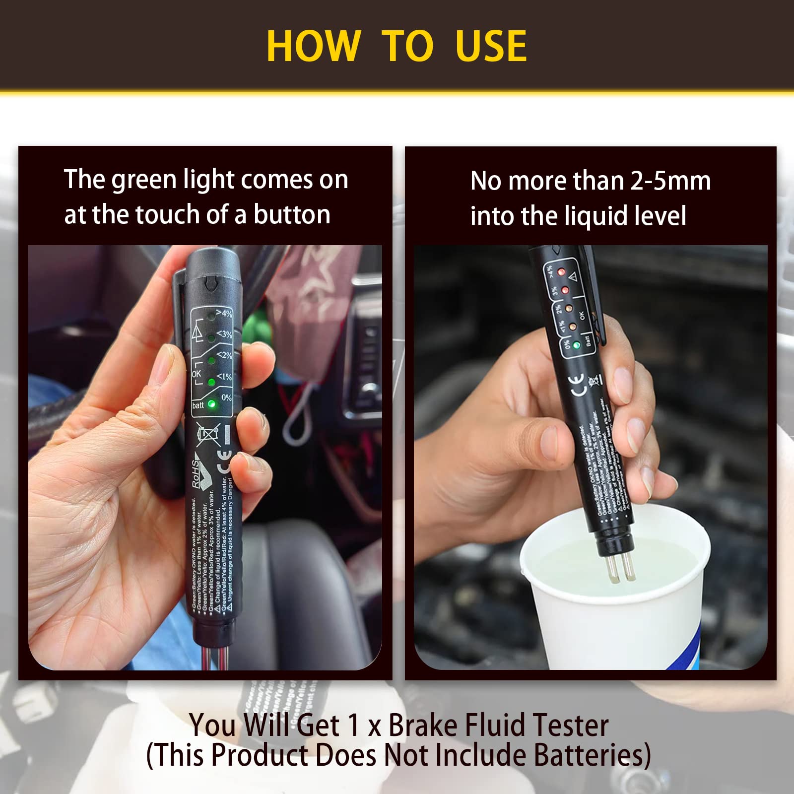 Brake Fluid Test Pen, Auto Brake Diagnostic Tester Tool, Brake Fluid Fluid Oil Test Analysis Tool with Five LED Indicators, Automotive Vehicle Test Tool,DOT 3 DOT 4 DOT 5.1 Brake Fluid Liquid Tester