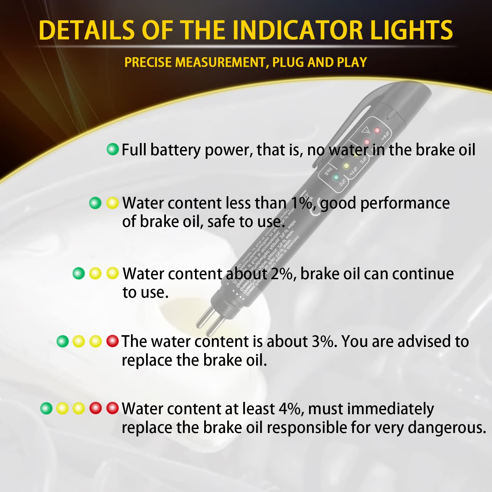 Brake Fluid Test Pen, Auto Brake Diagnostic Tester Tool, Brake Fluid Fluid Oil Test Analysis Tool with Five LED Indicators, Automotive Vehicle Test Tool,DOT 3 DOT 4 DOT 5.1 Brake Fluid Liquid Tester