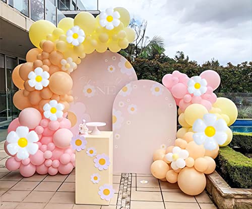 Daisy Balloon Garland Arch Kit Macaron Pastel Pink And Yellow Boho Groovy Party For Baby Shower Wedding Birthday Sunflower Decor