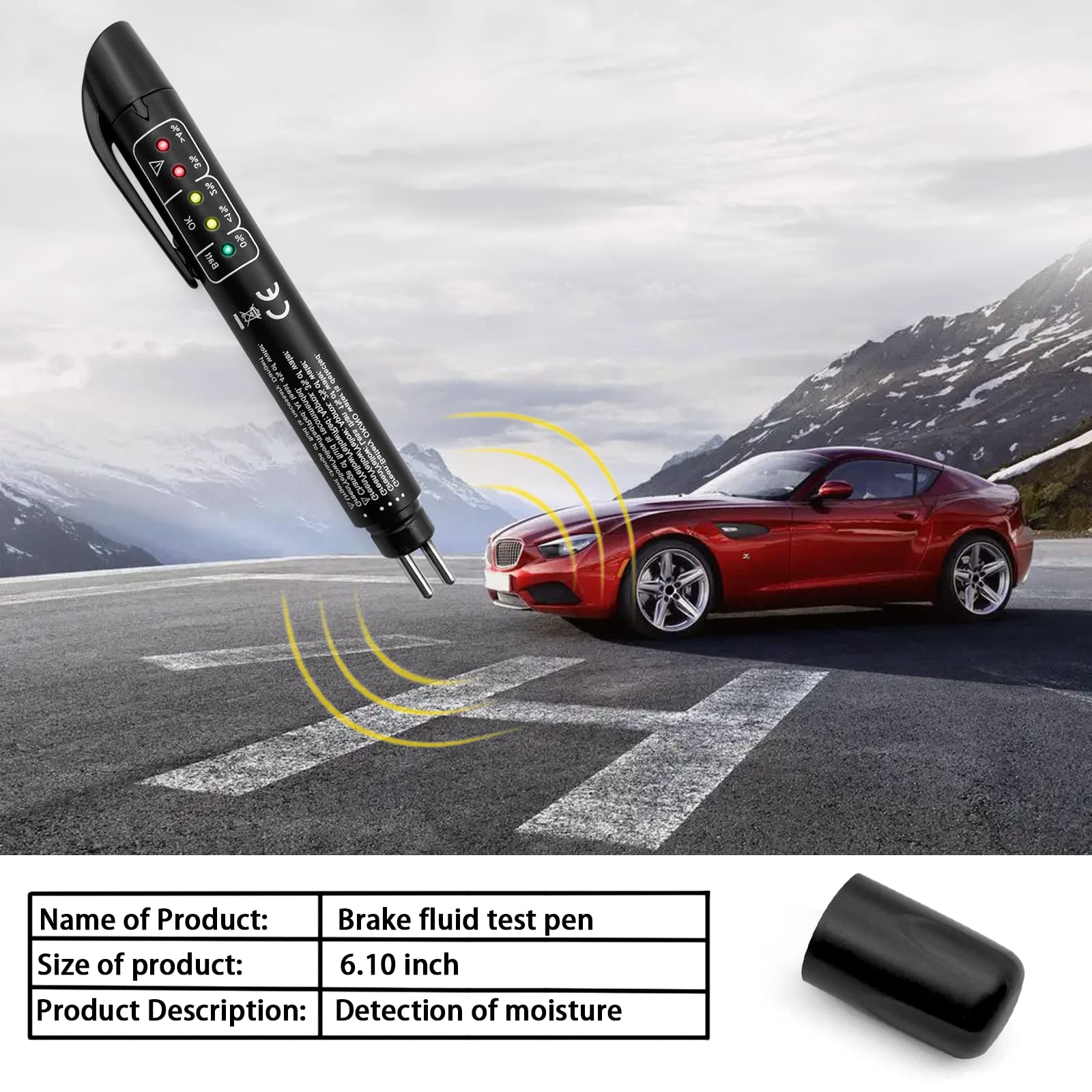 Brake Fluid Test Pen, Auto Brake Diagnostic Tester Tool, Brake Fluid Fluid Oil Test Analysis Tool with Five LED Indicators, Automotive Vehicle Test Tool,DOT 3 DOT 4 DOT 5.1 Brake Fluid Liquid Tester