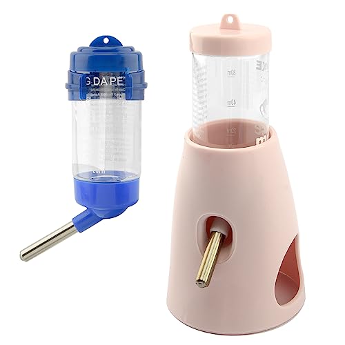 CALIDAKA 2 Pcs 80 ml Hamster Water Bottle Set, 1 Freestabding Waterer and 1Cage Hanging Waterer, No Drip Gerbil Water Feeder, for Hamster Gerbils Mice Degus Hedgehog Small-Sized Pet(Pink)