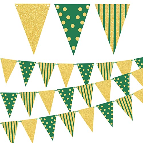 Green Gold Party Decorations, Hanging Glitter Paper Triangle Flag Pennant Banner for St. Patrick's Day Graduation Carnival Bachelorette Engagement Wedding Birthday Baby Bridal Shower 24.6Ft