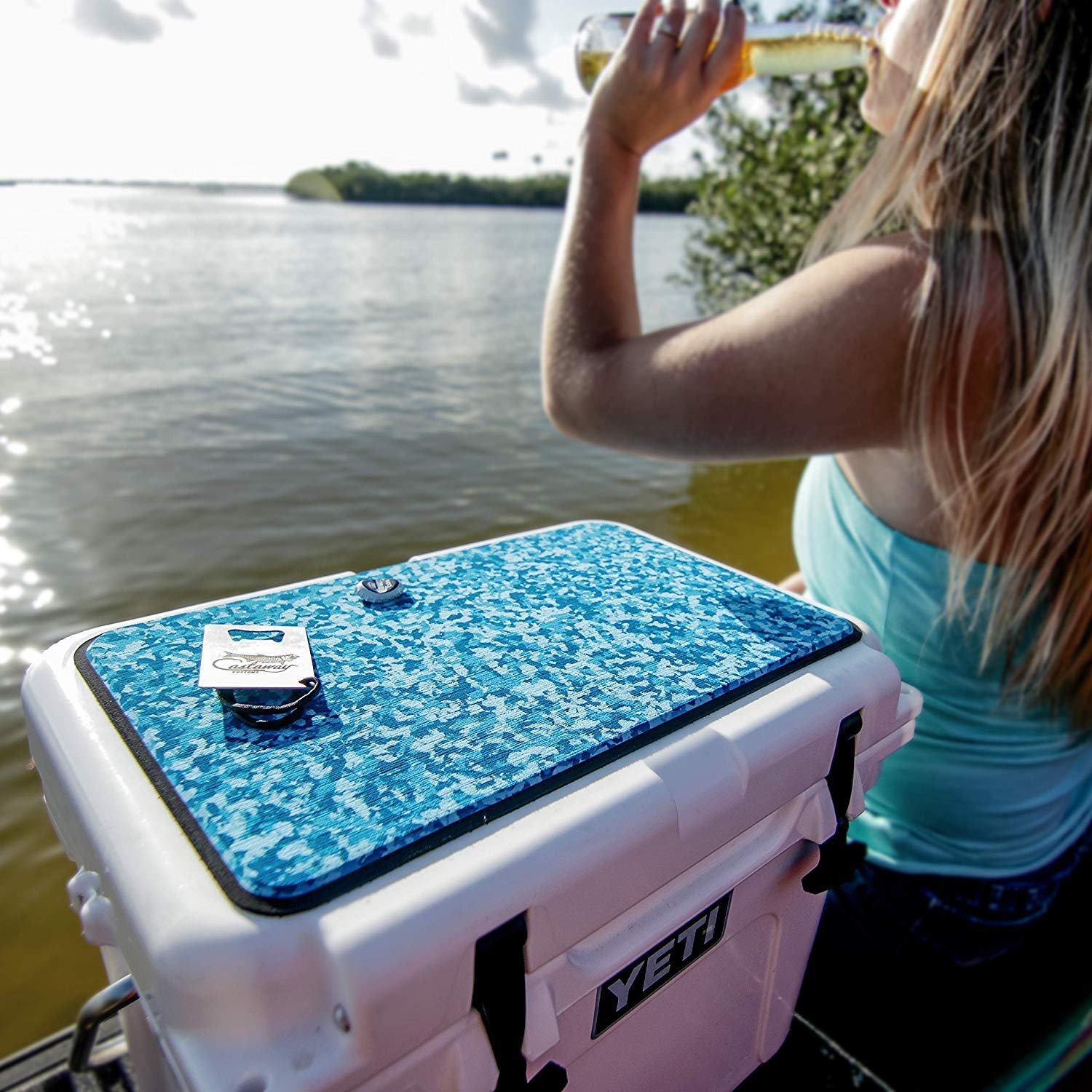 Castaway Customs SeaDek Foam Yeti Seat Cushion | 3M Adhesive Backing | Cooler Pad Accessory | Washable & Durable | Fits Roadie 20 QT (Storm Gray/Black)
