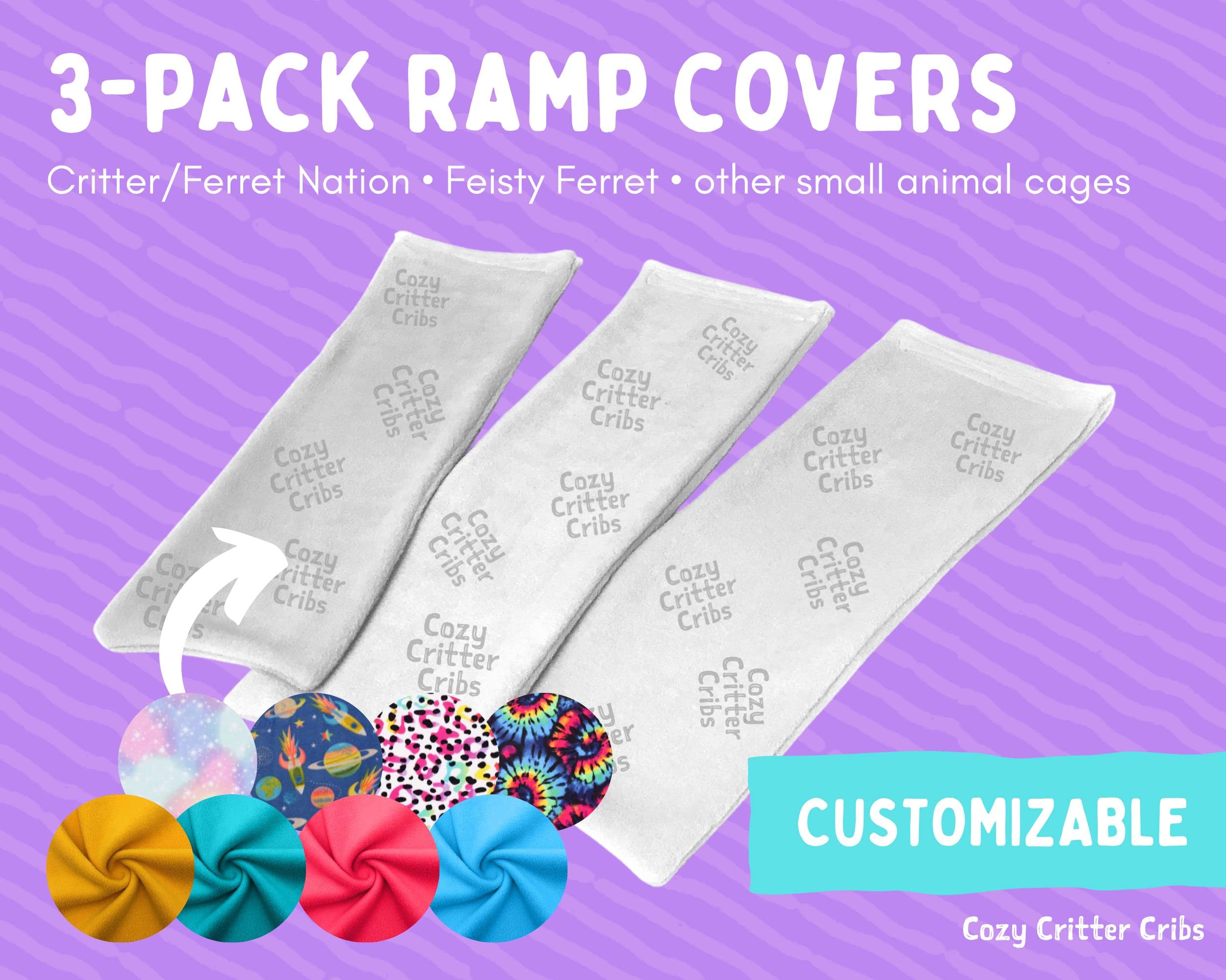 Patterned Fleece Ramp Covers for Small Animal Cages, 3 Pack, Customizable & Handmade, Midwest Critter Nation, Prevue Feisty Ferret