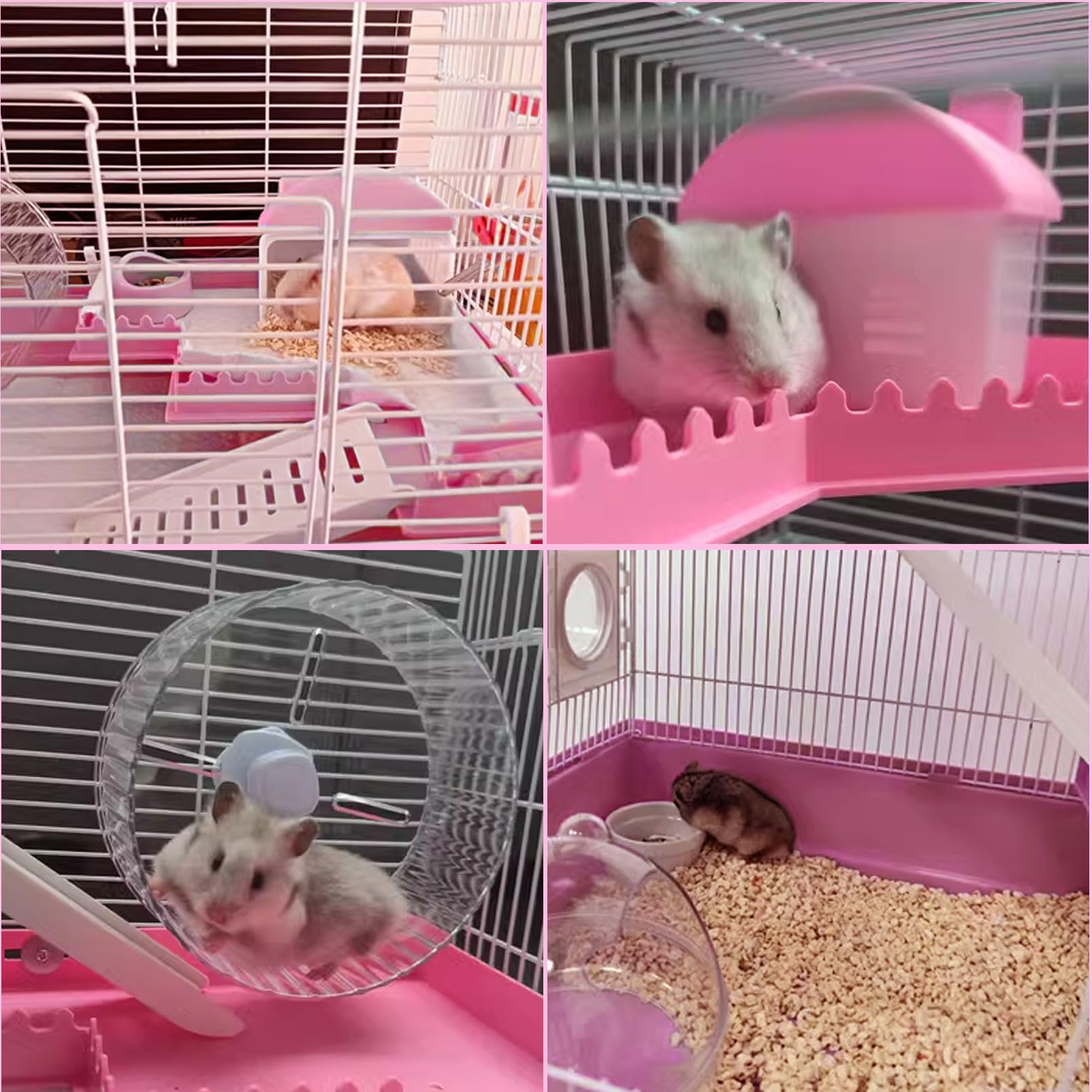 kathson Hamster Cages and Habitats Large Gerbil Cage with Accessories Hut Exercise Wheel Water Bottle Bowl Bathtub Small Animal Basic Cage for Syrian Hamster，3- Levels，22" L x 12.5" W x 14" H，Pink