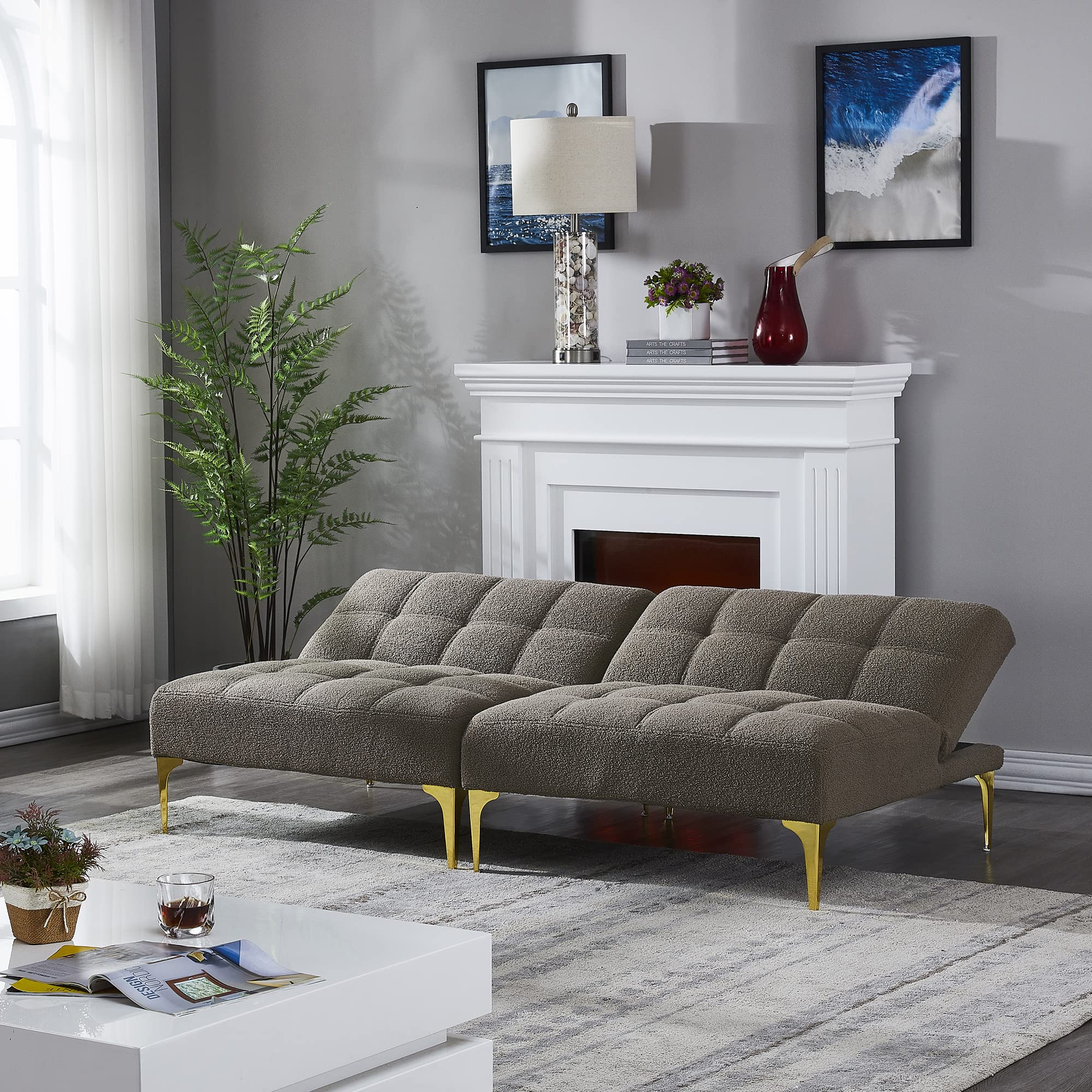Anwickhomk Folding Sofa Bed,Convertible Couch,Modern Armless Futon Sofa,Loveseats Chairs with Removable Pillow and Adjustable Backrest,Soft Fabric Sofa for Bedroom, Living Room (Taupe)