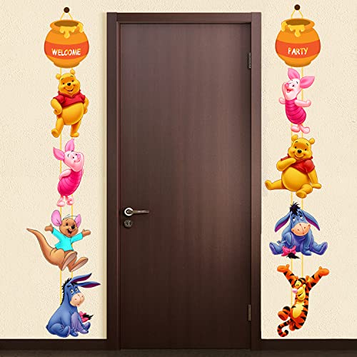 Winnie Porch Sign Birthday Banner Door Hanging Banner for Outdoor Indoor Home Wall Decor,Winnie the Pooh Party Banner Party Decorations Supplies.