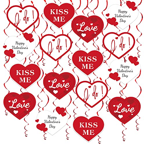 Valentines Day Hanging Decorations - Pack of 30 | Red Heart Decor Hanging Swirls for Valentine Day Decorations | Valentines Day Decor, Valentines Day Decorations for The Home | Valentine Decorations