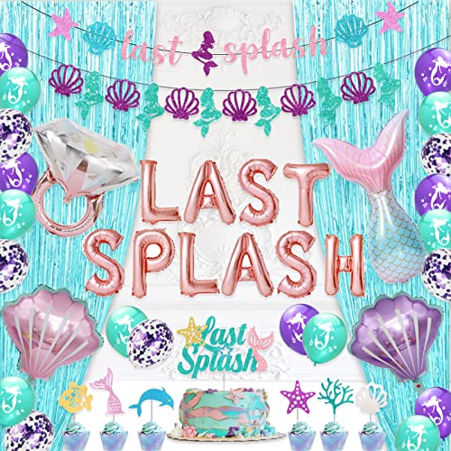 Last Splash Bachelorette Party Decorations, Hombae Mermaid Bachelorette Party Bridal Shower Fringe Curtain Mermaid Tail Sea Shell Ring Balloon Glitter Banner Cake Topper Teal Blue Purple Pink