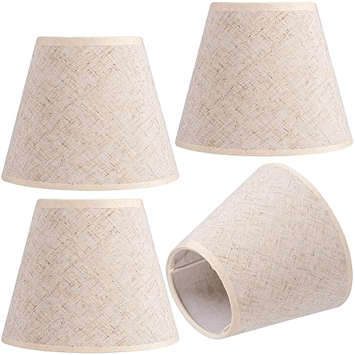 Amorettise 4-Pack Natural Linen Lamp Shades, Drum Lampshades 7.8" Top x 9.8" Bottom x 9.8"High, Small Lampshade Covers Required Assembly for Table Lamp, Bedside Lamp, Spider Fitter, Flaxen