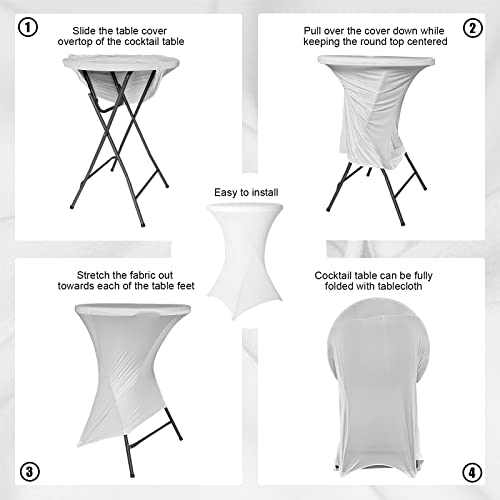 Dololoo 2 Pack Cocktail White Spandex Stretchable Tablecloths,Round Highboy Stretch Table Covers,Elastic Square Corners Table Clothes for Wedding,Party,Birthday,30"-32" Diameter x 40"-43" Height