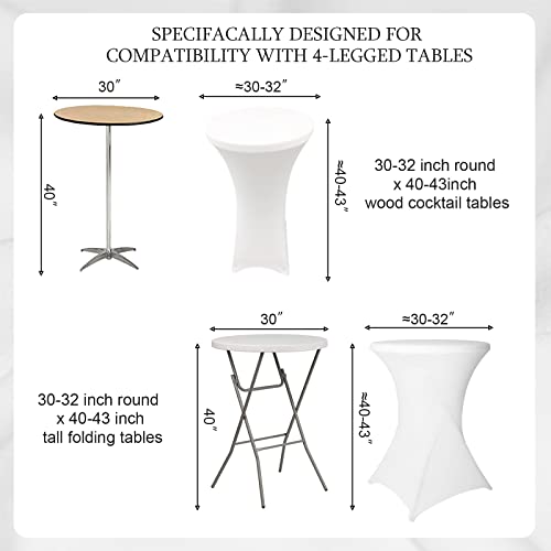 Dololoo 2 Pack Cocktail White Spandex Stretchable Tablecloths,Round Highboy Stretch Table Covers,Elastic Square Corners Table Clothes for Wedding,Party,Birthday,30"-32" Diameter x 40"-43" Height
