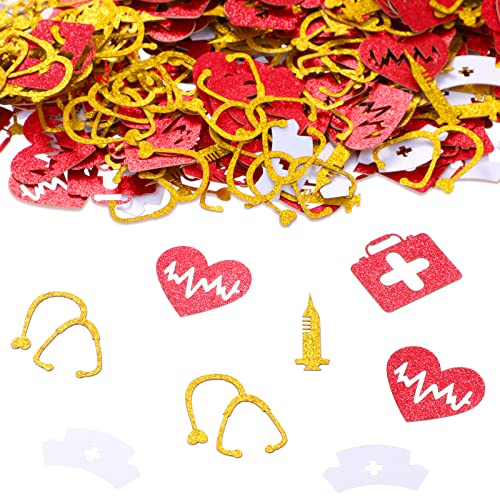 250 Pcs Congrats Nurse Graduation Confetti RN LPN Glitter Red White Gold Nurse Graduation Decorations for Medical RN Graduation Party Table Decorations