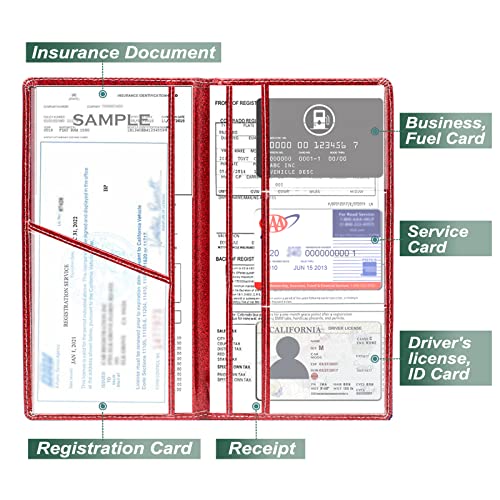 Teoenix Car Registration and Insurance Holder - Automotive Consoles & Organizers Vehicle Glove Box Wallet Accessories Case - Motorcycle, Truck, Trailer ID Holder & Document Storage - Bling Red