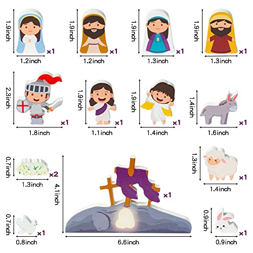 WATINC 14pcs Easter Resurrection Scene Decorations, Religious Jesus Storytelling Wooden Tiered Tray Signs Table Decor, Christ Jesus Nativity Christian Wood Centerpieces for Easter Spring Holiday Party