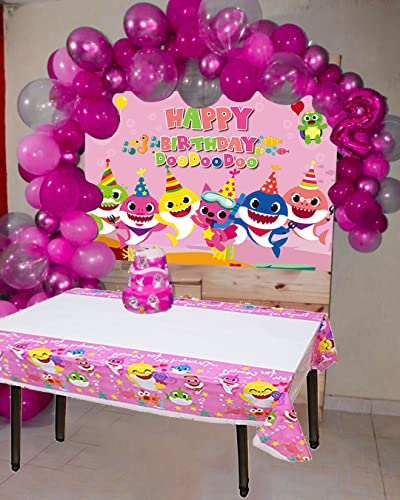 Pink Shark Baby Backdrop and Tablecloth,5x3ft Polyester Shark Photography Background Undersea World Shark Table Cover 70.8x42.5 Inch for Girls Birthday Decorations