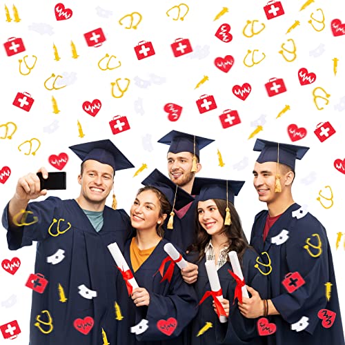 250 Pcs Congrats Nurse Graduation Confetti RN LPN Glitter Red White Gold Nurse Graduation Decorations for Medical RN Graduation Party Table Decorations