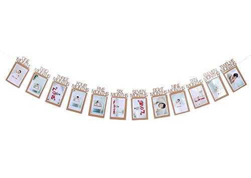 XUKEKOY 1st Birthday Baby Photo Banner Growth Record 1-12 Month Photo Prop First Birthday Party Bunting Decor