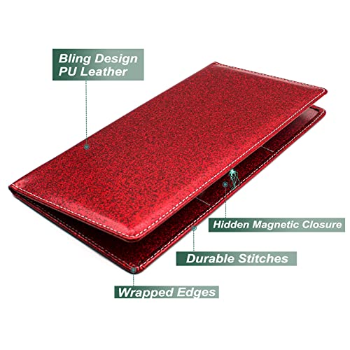 Teoenix Car Registration and Insurance Holder - Automotive Consoles & Organizers Vehicle Glove Box Wallet Accessories Case - Motorcycle, Truck, Trailer ID Holder & Document Storage - Bling Red