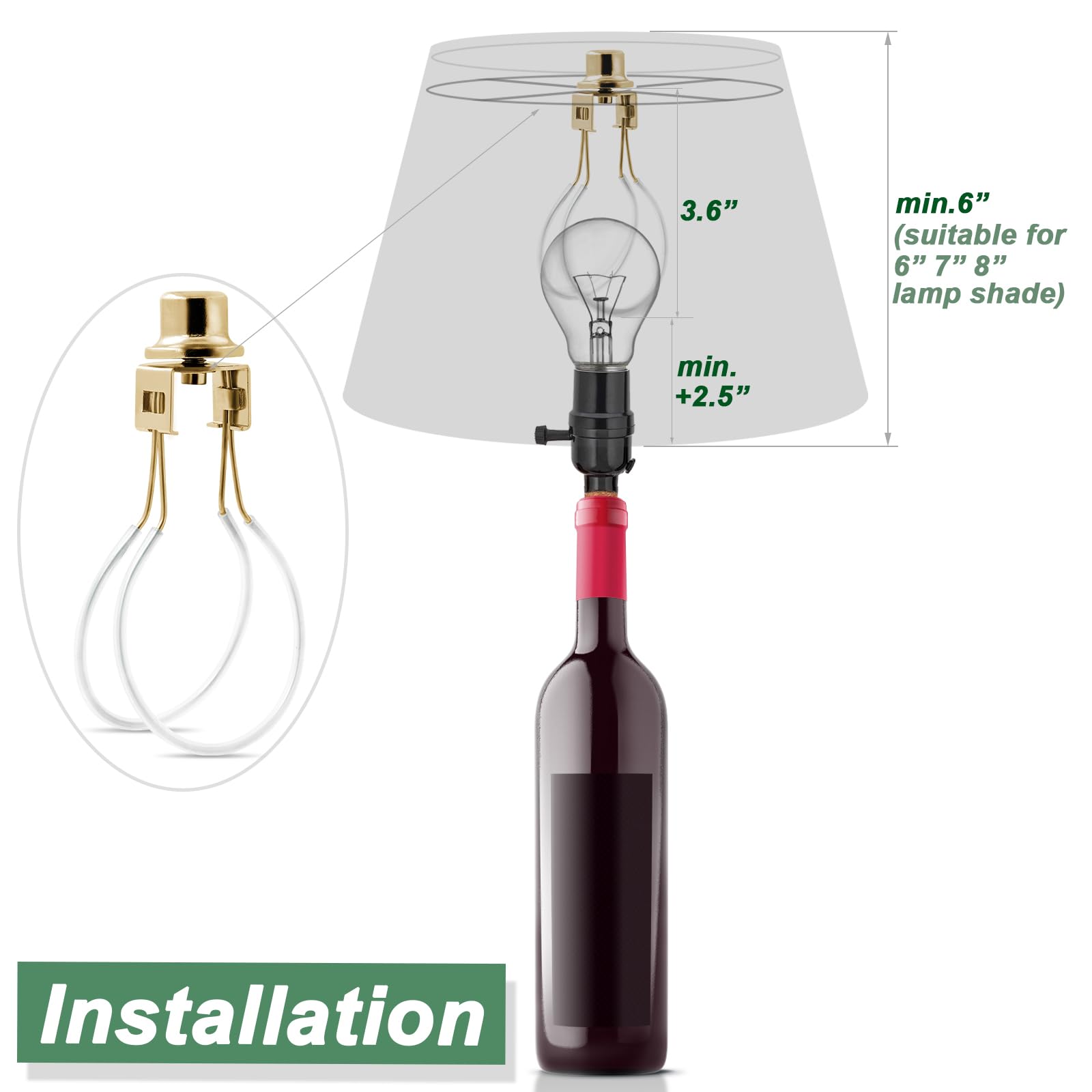 Lamp Shade Light Bulb Clip Adapter,Lamp Shade Holder with Cap Knob Finial and Silicone Levelers,Clip on Lampshade Adapter to Keep Lamp Shade in Place (Gold)