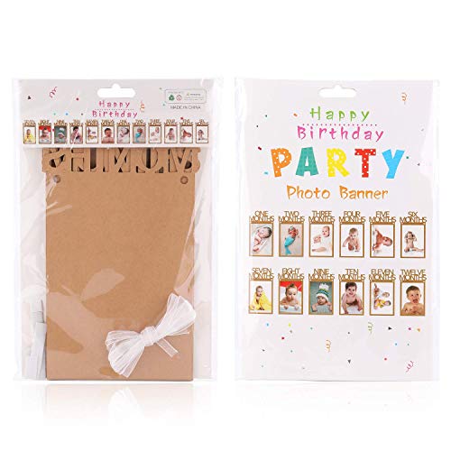 XUKEKOY 1st Birthday Baby Photo Banner Growth Record 1-12 Month Photo Prop First Birthday Party Bunting Decor