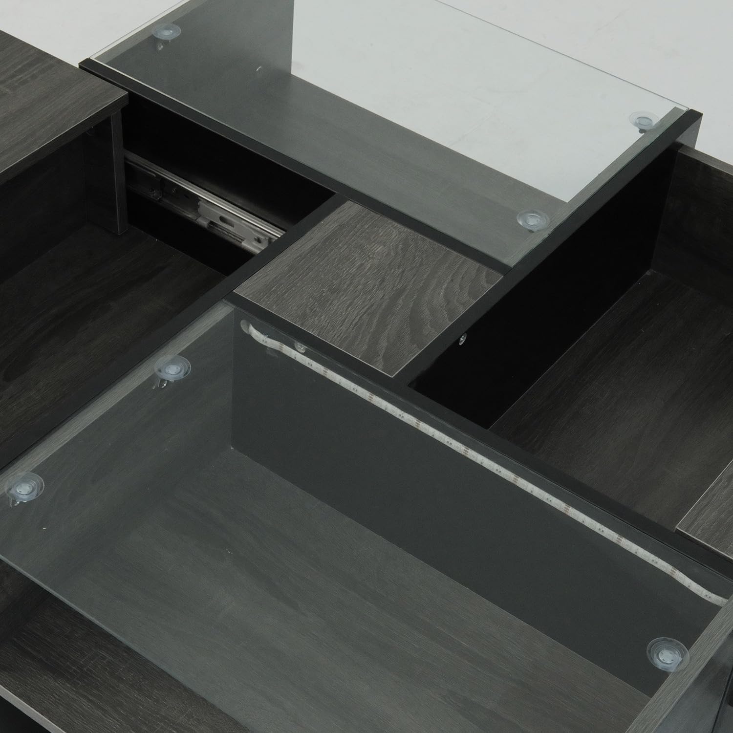 Furnnylane LED Coffee Table with 2 Drawers,Square Coffee Table with Storages for Living Room,Grey,35.4" D x 35.4" W x 15.7" H