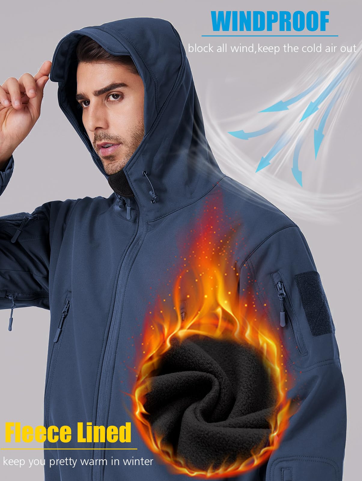 ReFire Gear Men's Army Special Ops Military Tactical Jacket Softshell Fleece Hooded Outdoor Coat