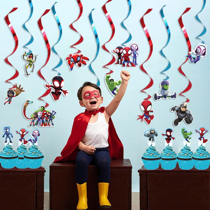 24Pcs Spidey Amazing Friends Birthday Decorations, Spidey Hanging Swirls for Spider Party Supplies