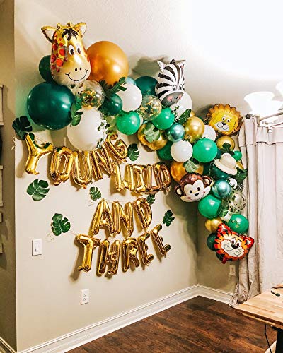 LaVenty 13PCS Young Wild and Three Balloon Young Wild and Three Banner Young Wild and Three Decorations for Boy Girl Third Birthday Decorations 3 Year Old Birthday Decor 3rd Birthday Balloon