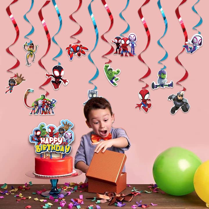 24Pcs Spidey Amazing Friends Birthday Decorations, Spidey Hanging Swirls for Spider Party Supplies