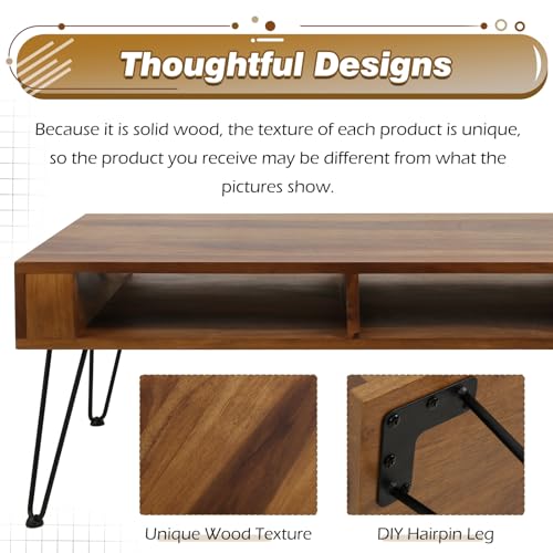 Danrelax 39.4 Inches Coffee Table, Mid Century Modern Coffee Table with Storage Space, Natural Wood Coffee Table with 4 Hairpin Legs, 39.4" Lx24 Wx18 H, Vintage Brown