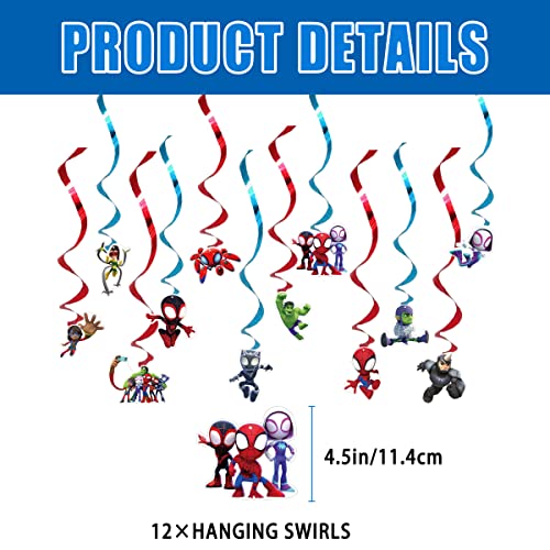 24Pcs Spidey Amazing Friends Birthday Decorations, Spidey Hanging Swirls for Spider Party Supplies
