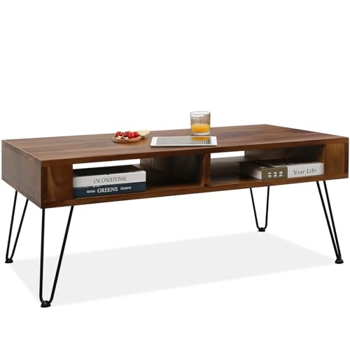 Danrelax 39.4 Inches Coffee Table, Mid Century Modern Coffee Table with Storage Space, Natural Wood Coffee Table with 4 Hairpin Legs, 39.4" Lx24 Wx18 H, Vintage Brown