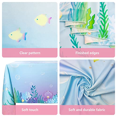 9x5ft Fabric Under The Sea Tablecloth Little Mermaid Table Cover for Under Sea Birthday Party Decoration Bubble Ocean Beach Pool Wedding Reception Table Cloths Dessert Tablecloths Kids Party Supplies