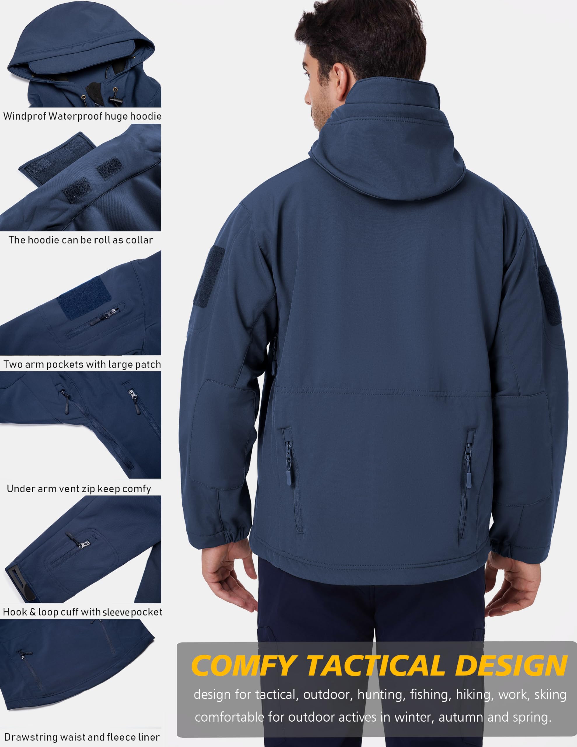 ReFire Gear Men's Army Special Ops Military Tactical Jacket Softshell Fleece Hooded Outdoor Coat