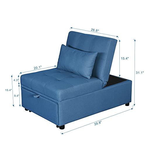 FANYE 3-in-1 Upholstered SofaChair Convertible Single Sleeper Couch Bed, Modern Pull Out Lounger Armchair W/Adjustable Backrest for Home Office Apartment Furniture