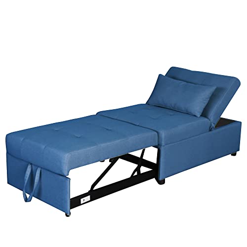 FANYE 3-in-1 Upholstered SofaChair Convertible Single Sleeper Couch Bed, Modern Pull Out Lounger Armchair W/Adjustable Backrest for Home Office Apartment Furniture