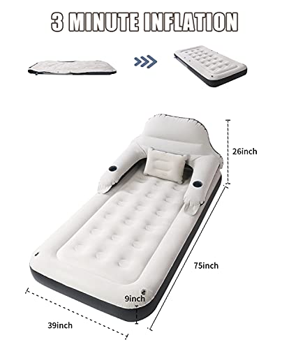 JEAOUIA Twin Air Mattress for Tents Camping - 9" Raised Portable Single Inflatable Couch with Soft Backrest Patch Kit - Blow Up Bed for Car Travel/Overnight Outdoors/Family Leisure